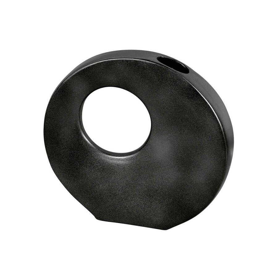 Keramik Vase rund mit Loch schwarz